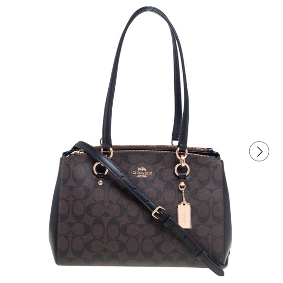Coach | Bags | Coach Etta Brown Black Signature Coated Canvas Leather ...